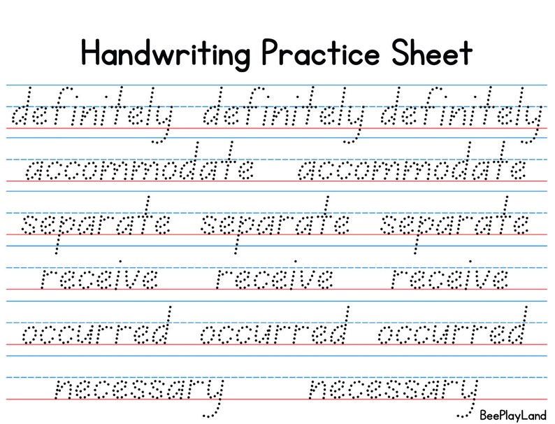 Misspelled Words Handwriting Practice: Advanced Spelling (PDF) - Etsy