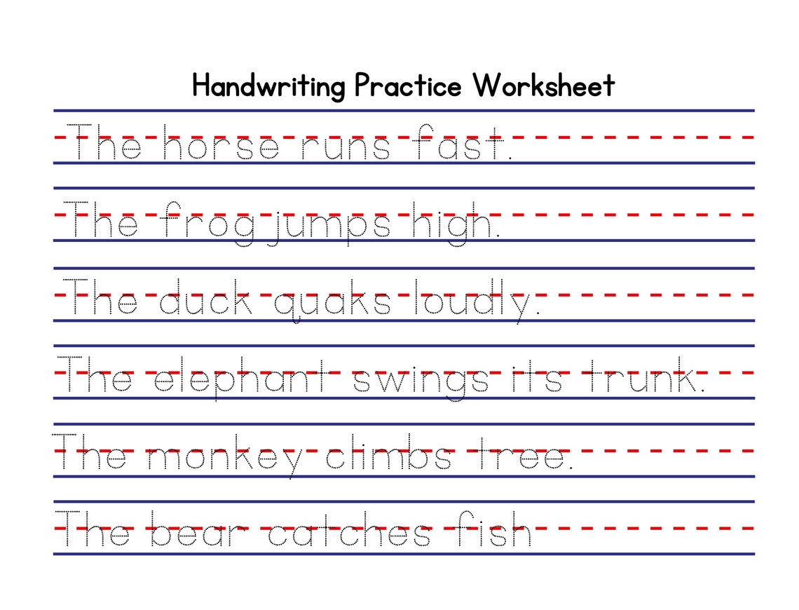 120 Trace Sentence About Animals Practice Worksheets, Printable Writing ...