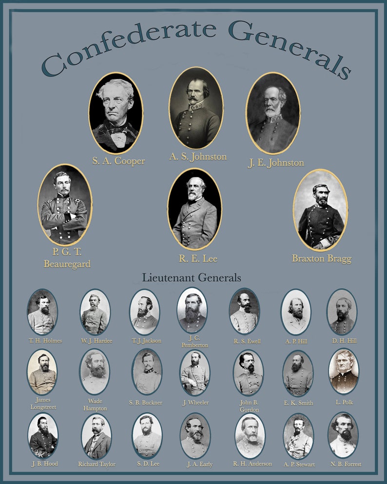 CIVIL WAR Confederate Generals & Lieutenant Generals Poster 16" X 20 ...