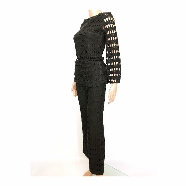 60s/70s Vintage Black Pants Suit by Simon Ellis. Lace Long - Etsy