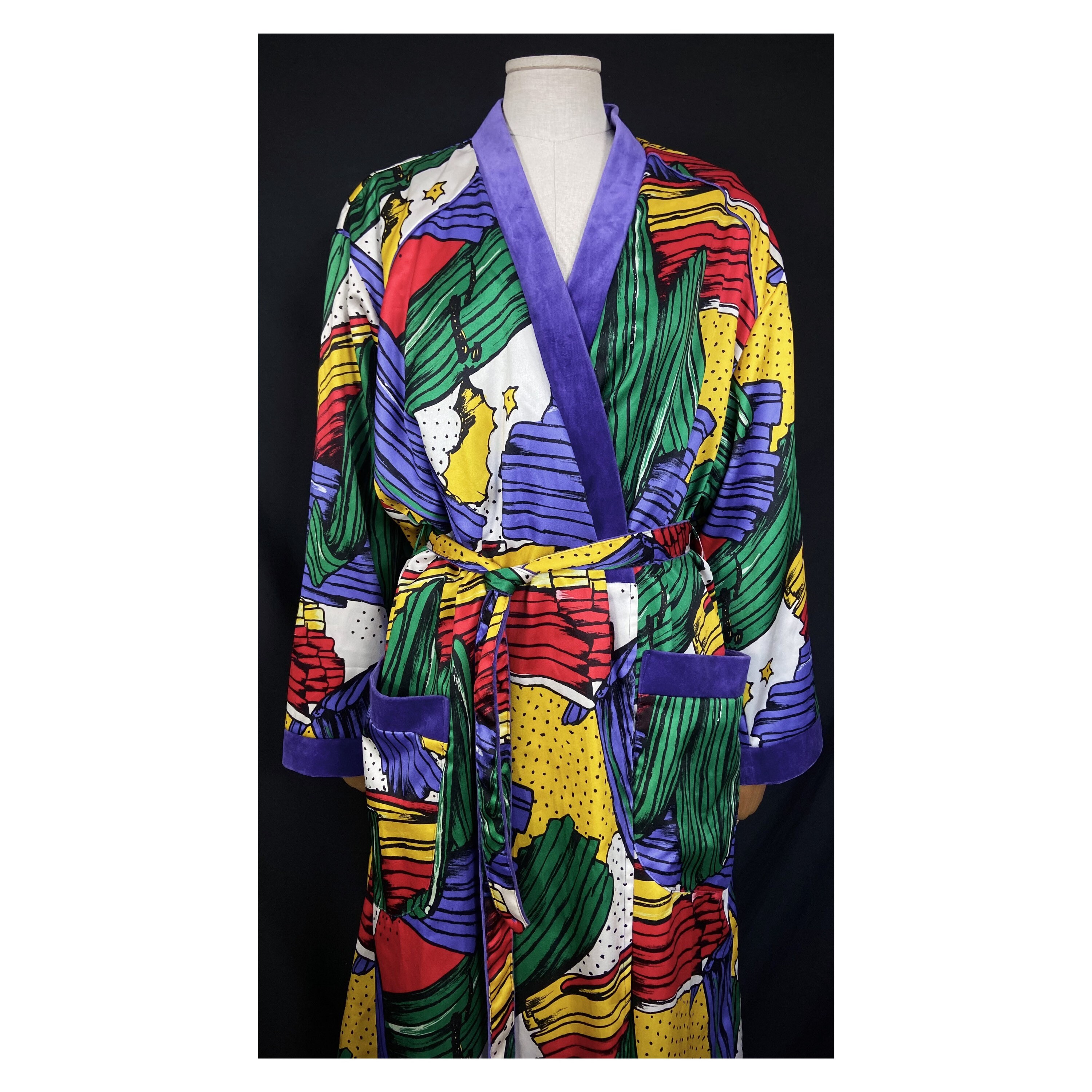 80s Vintage Triumph Colourful Robe. Geometric Pattern Night - Etsy