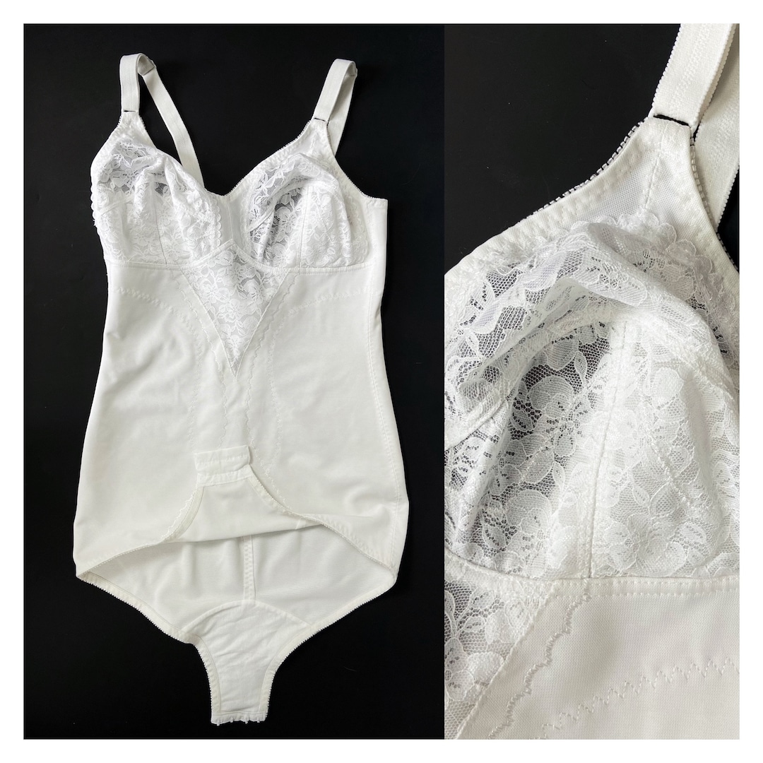 Vintage White Classic Bodysuit. Pinup Style Retro Shapewear Body Teddy ...