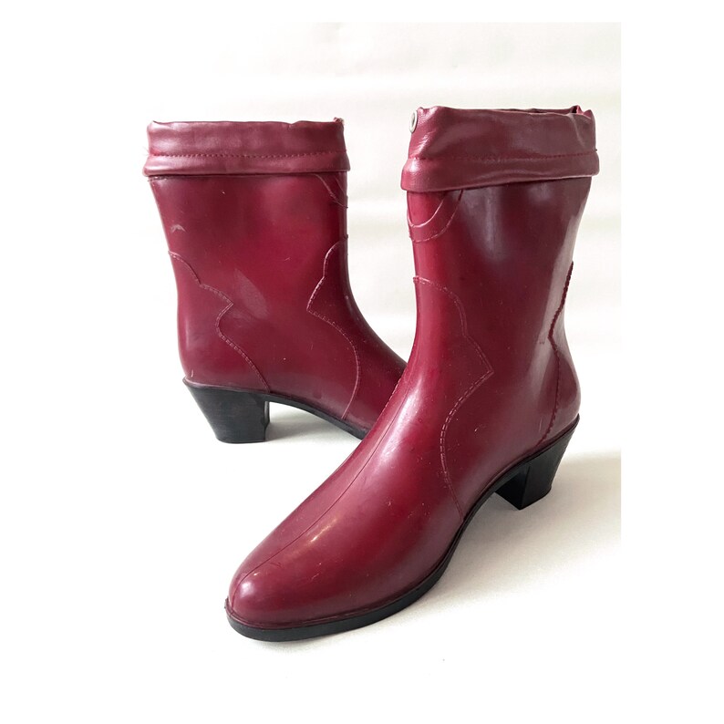 60s/70s Vintage Burgundy Red Wellies With Faux Shearling Lining. Retro ...