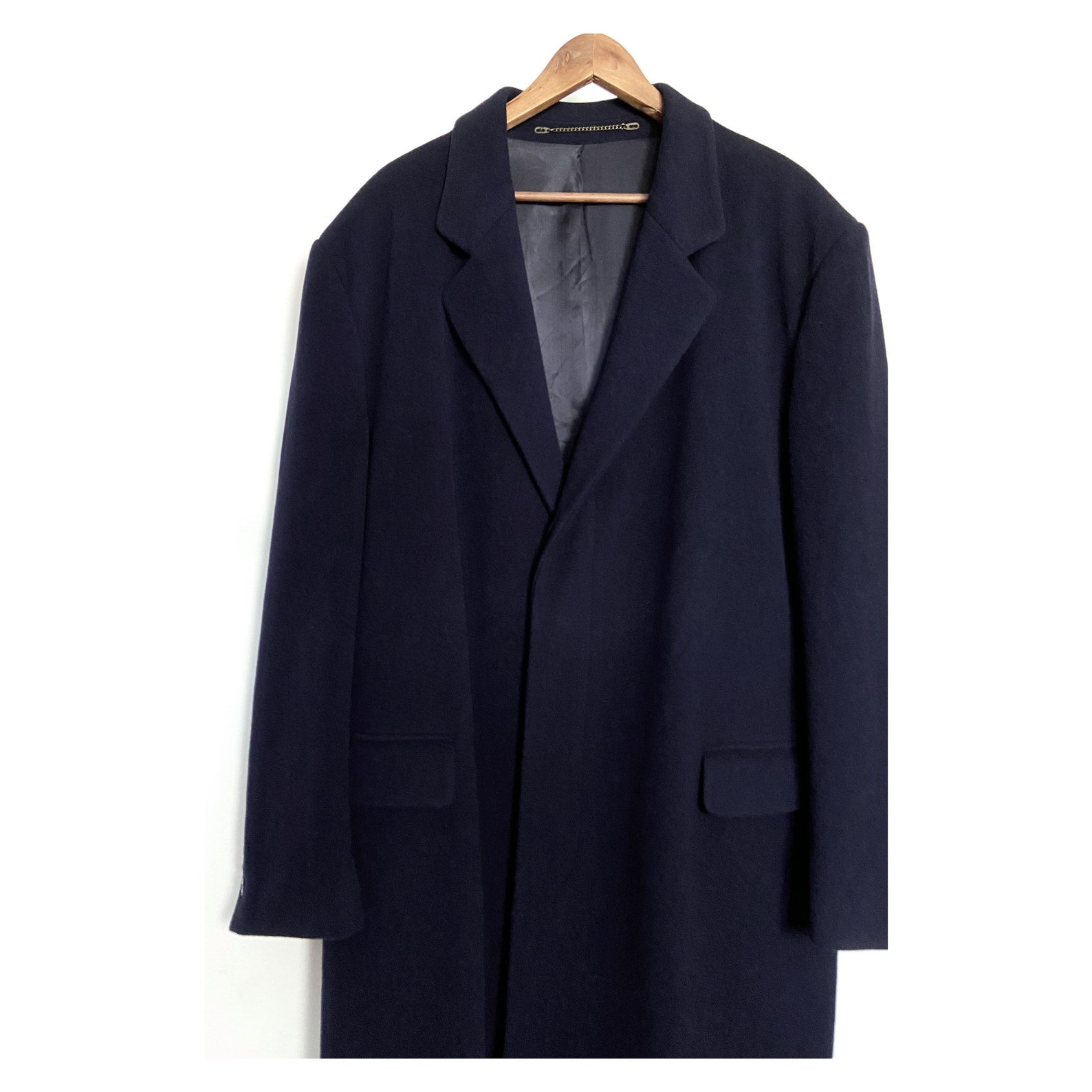 Elegant Navy Blue Mens Overcoat. Wool Blend Classic Mens Long Coat. 90s ...