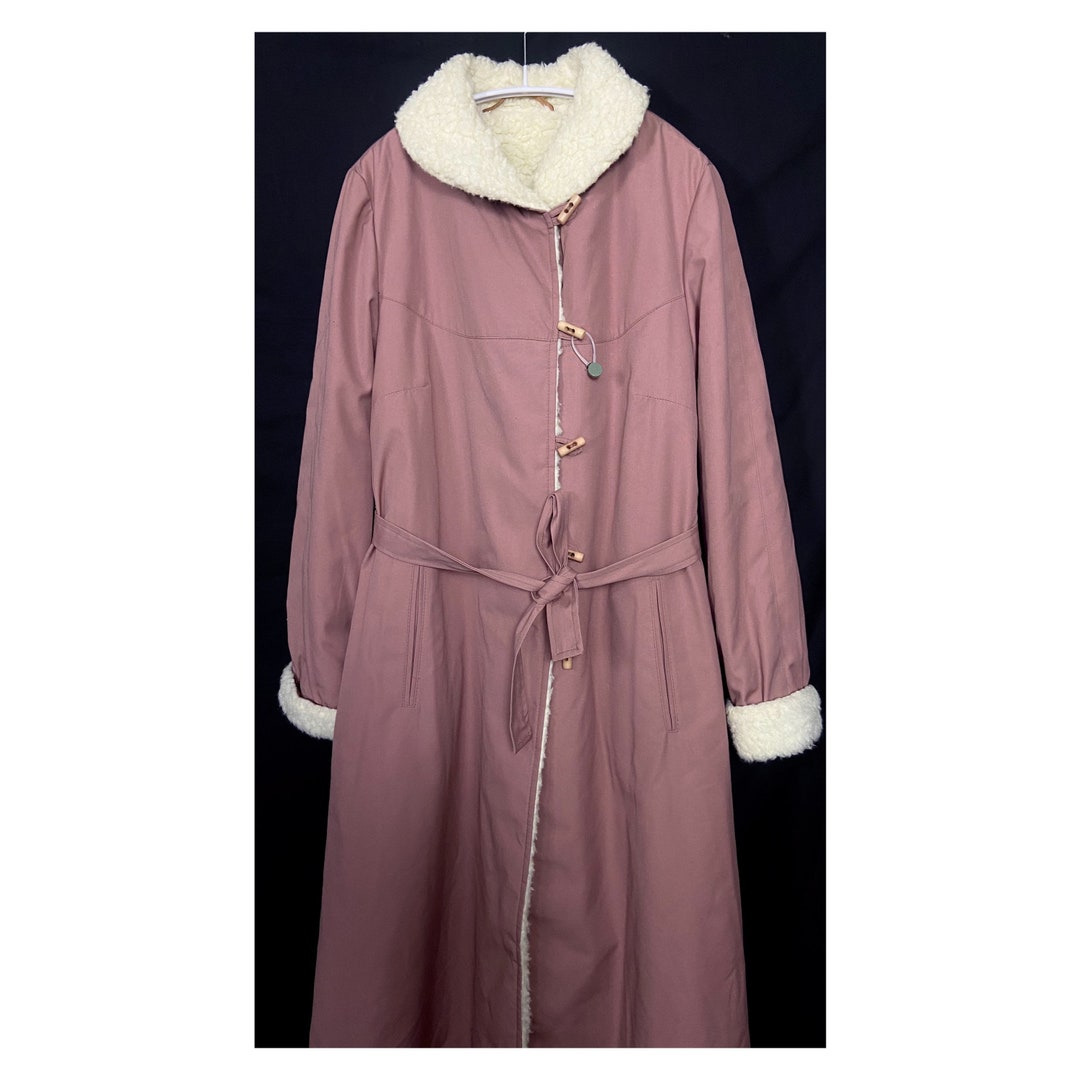 70s 80s Blush Pink Overcoat With Faux Sheepskin Lining. Polish PRL ...