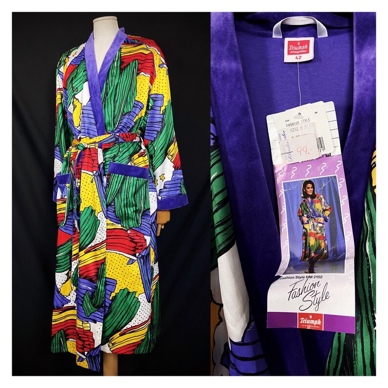 80s Vintage Triumph Colourful Robe. Geometric Pattern Night - Etsy
