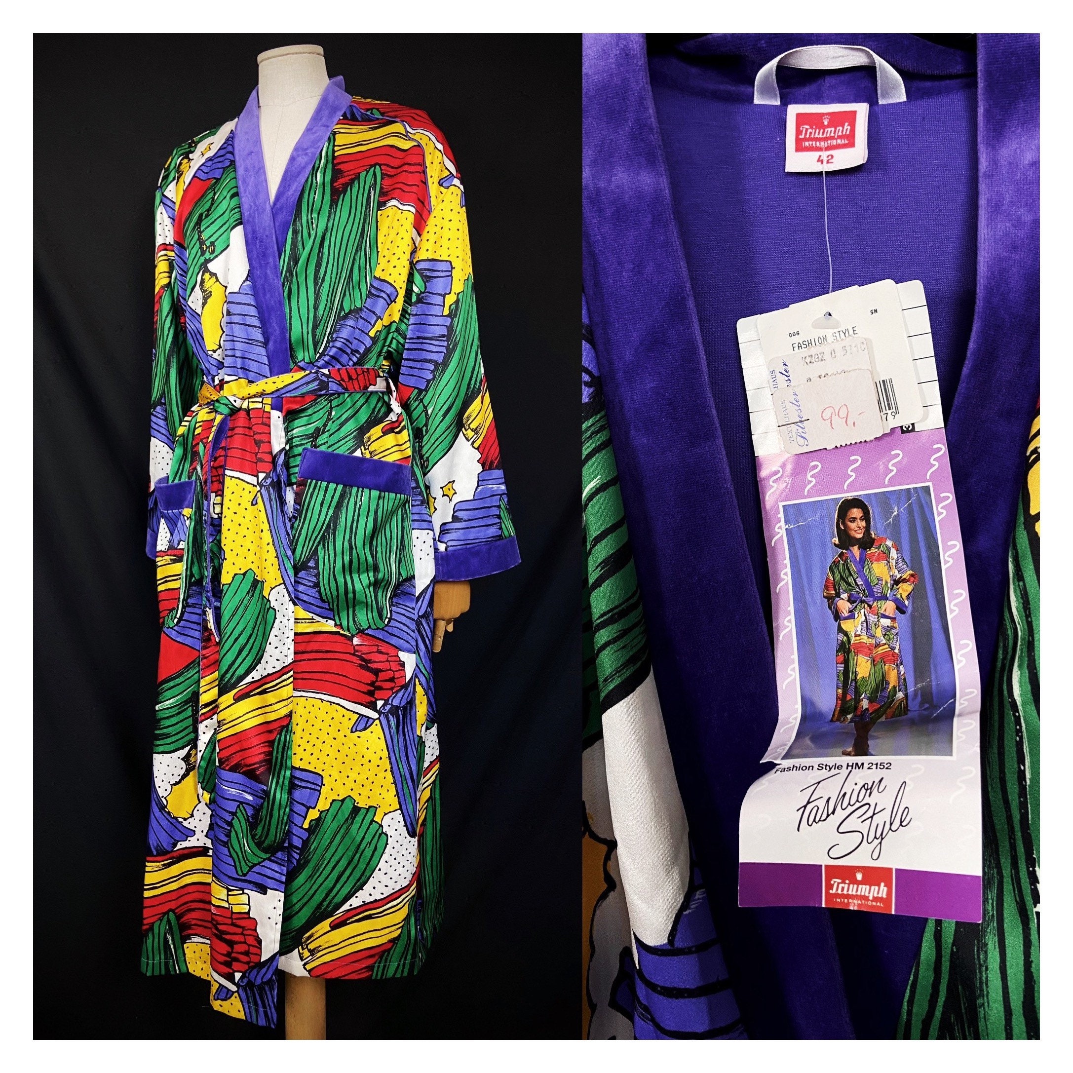 80s Vintage Triumph Colourful Robe. Geometric Pattern Night - Etsy