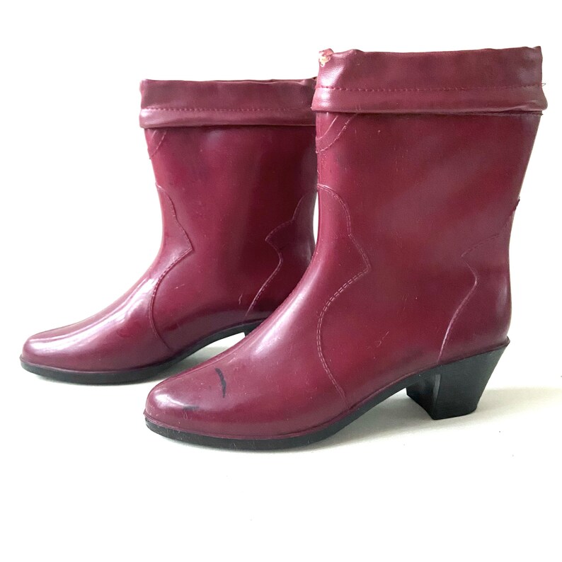60s/70s Vintage Burgundy Red Wellies With Faux Shearling Lining. Retro ...