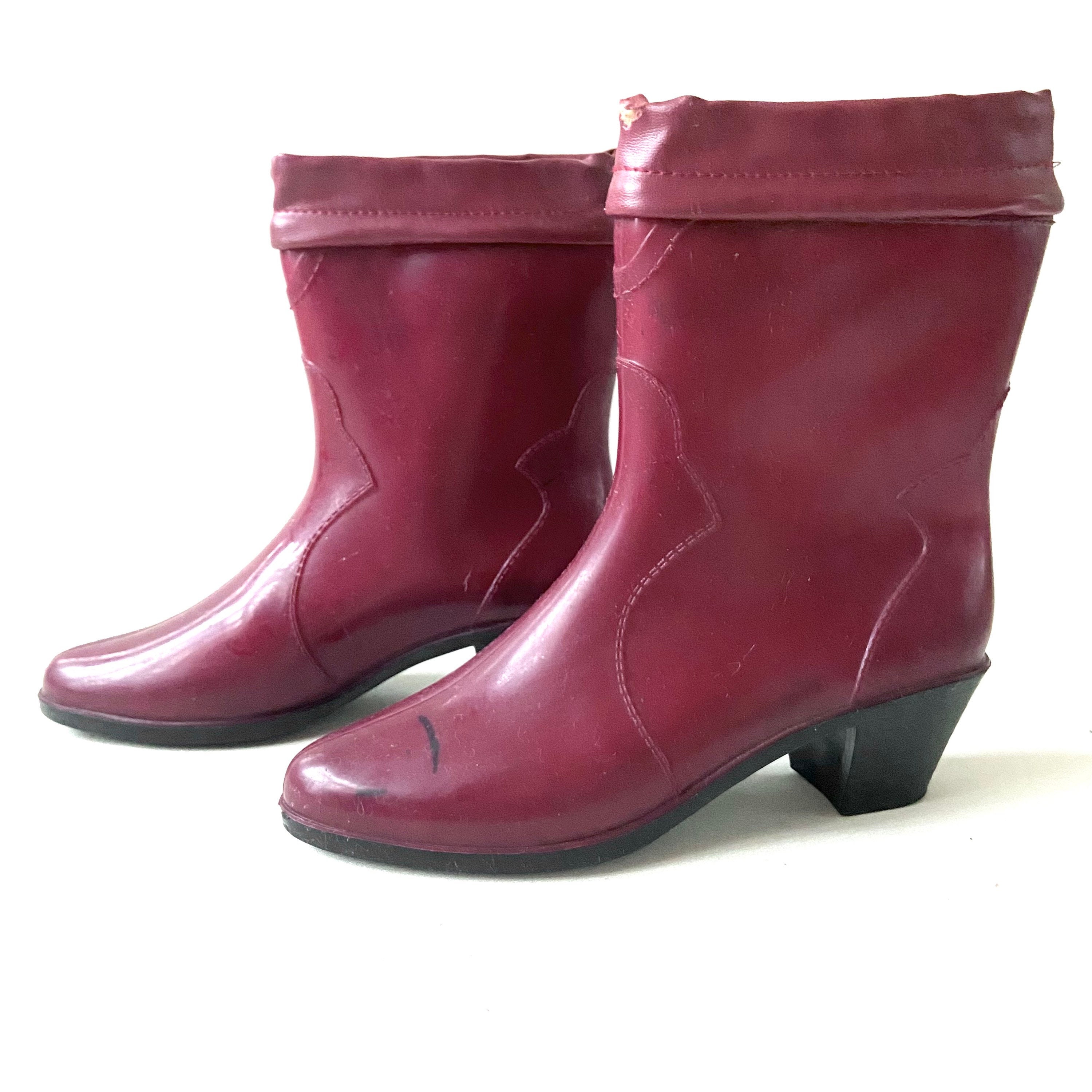 60s/70s Vintage Burgundy Red Wellies With Faux Shearling Lining. Retro ...