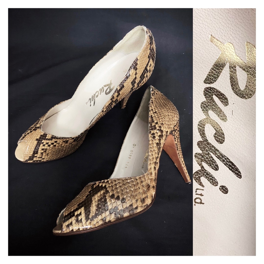80s Vintage Snakeskin Party Shoes by Ruchi. Funky Animal Leather Peep ...