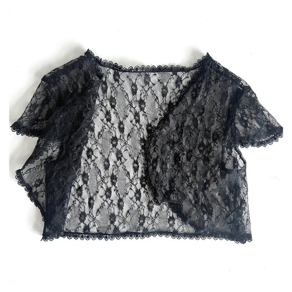50s vintage black nylon lace shrug. Black lace bolero… - Gem