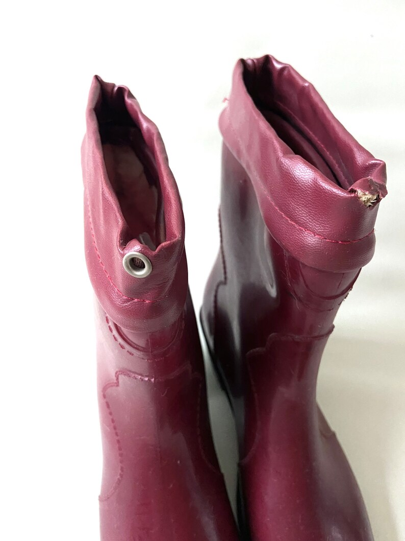 60s/70s Vintage Burgundy Red Wellies With Faux Shearling Lining. Retro ...