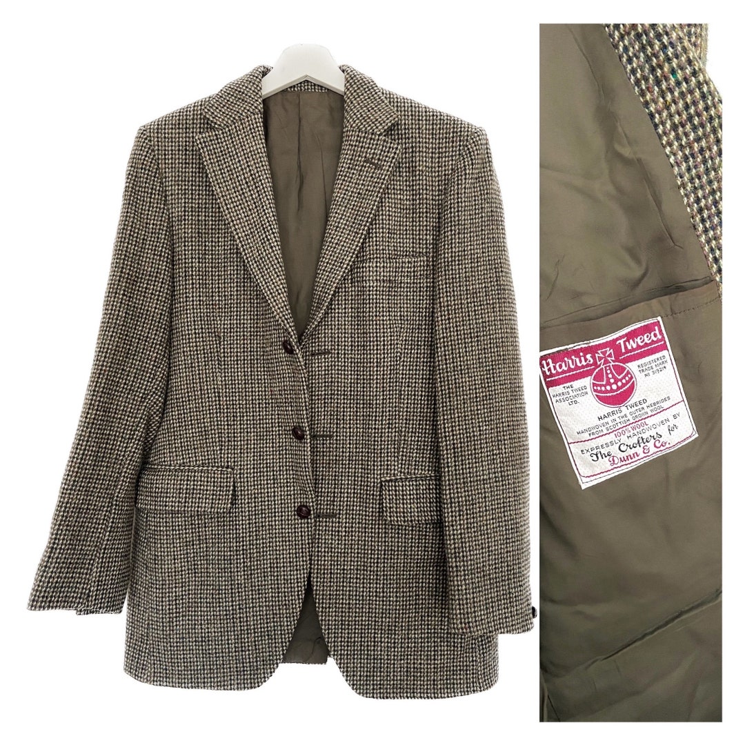 60s Vintage Harris Tweed Mens Blazer Jacket by Dunn and Co. Country Style Green Wool Tweed ...