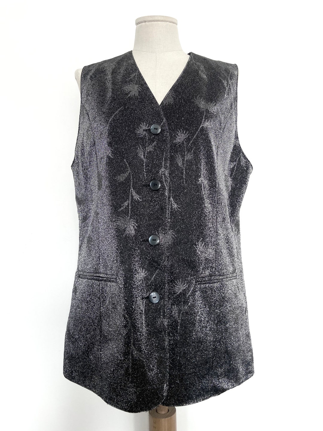 80s Vintage Silver Metallic Waistcoat by New Fashion. Brocade Party ...