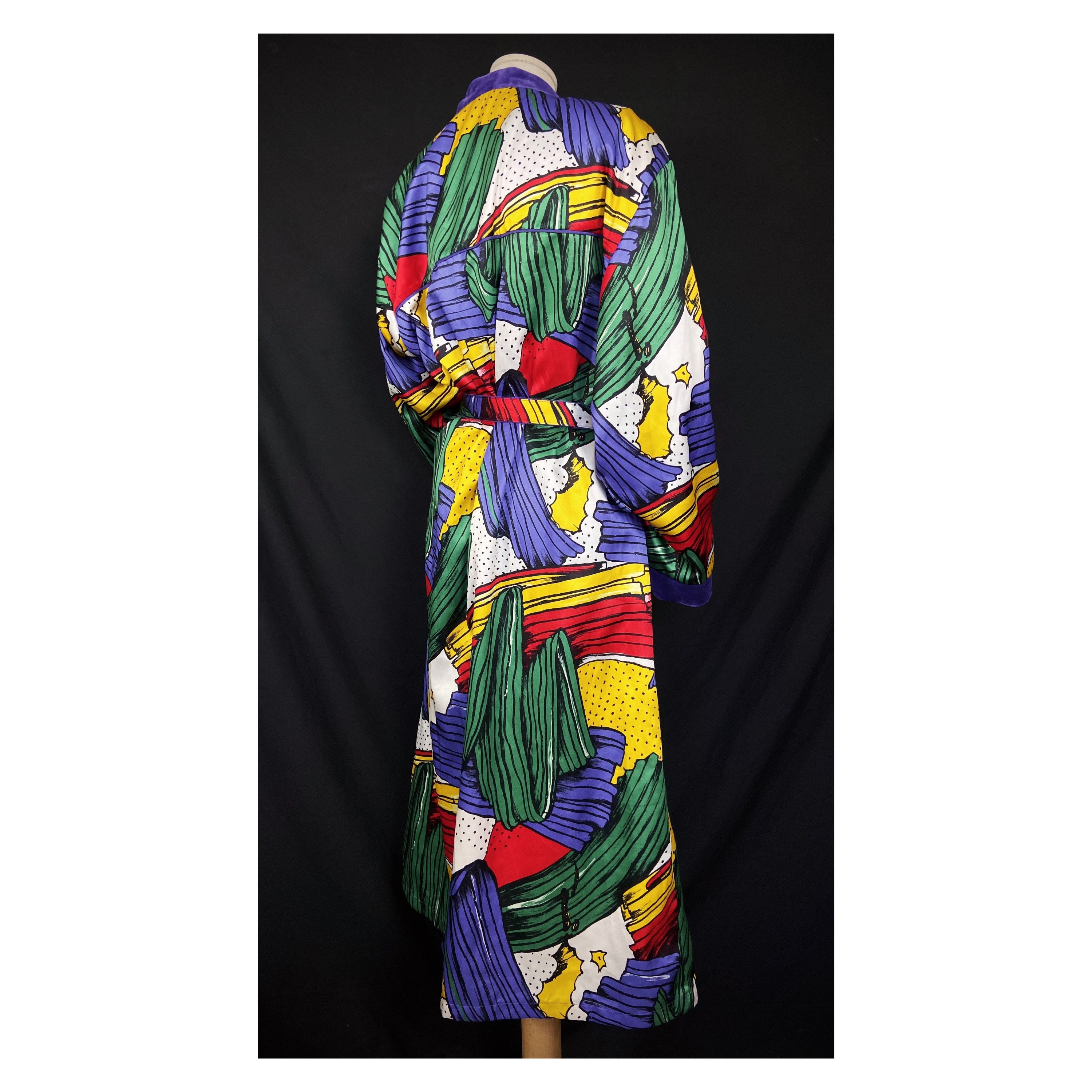 80s Vintage Triumph Colourful Robe. Geometric Pattern Night - Etsy
