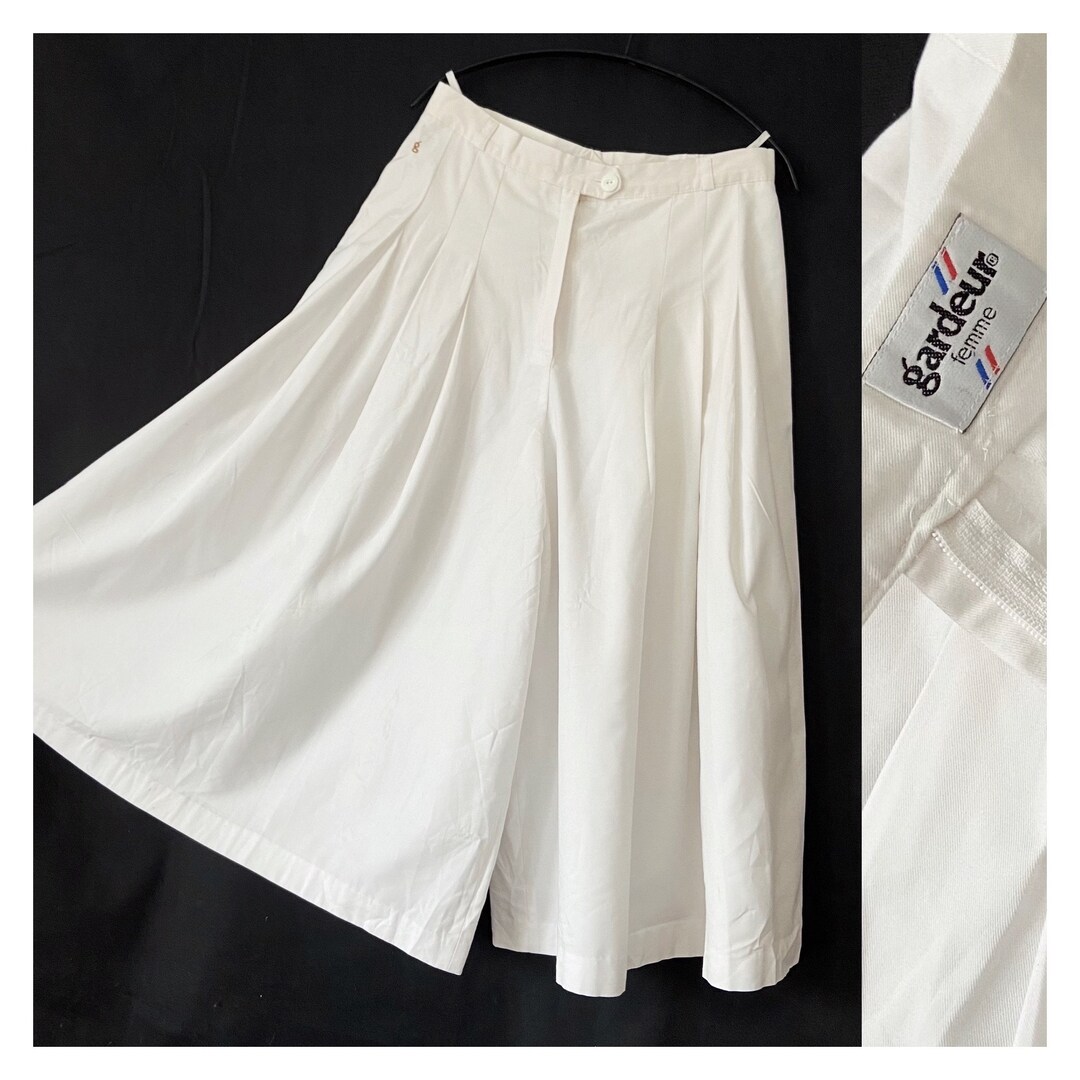 Vintage White Cotton Culottes by Gradeur. Elegant French Summer Pants ...