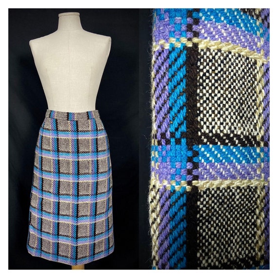 80s vintage checked pattern skirt. Handmade blue and … - Gem