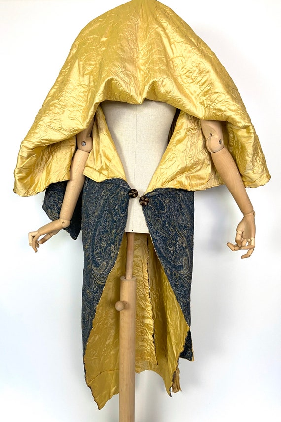 Bespoke blue and gold damask theatre cloak with self … - Gem