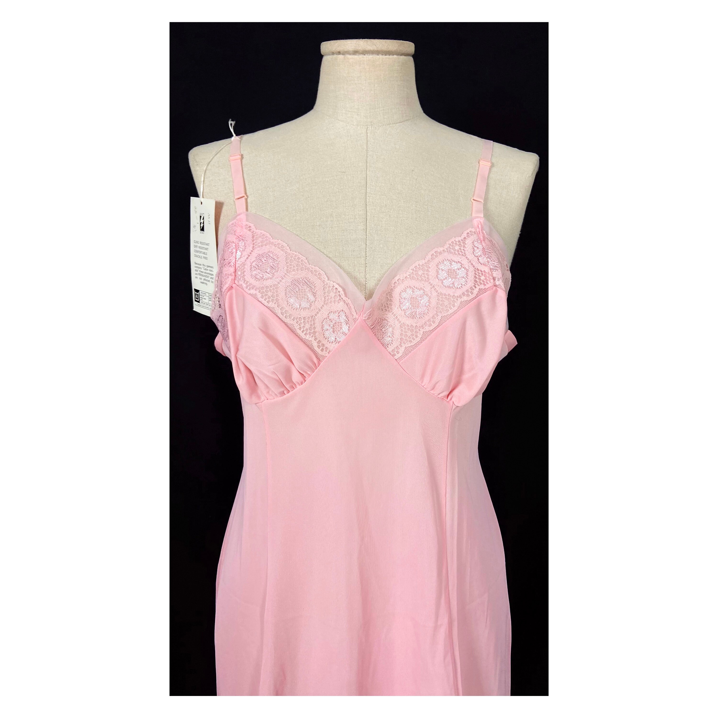 60s Vintage Pastel Pink Full Slip Chemise With White Lace - Etsy