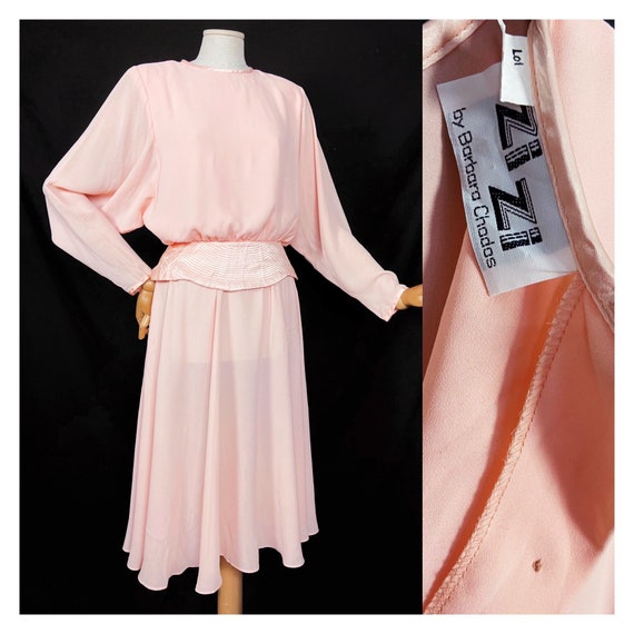 70s vintage pastel pink tea dress by Zizi Barbara Cho… - Gem