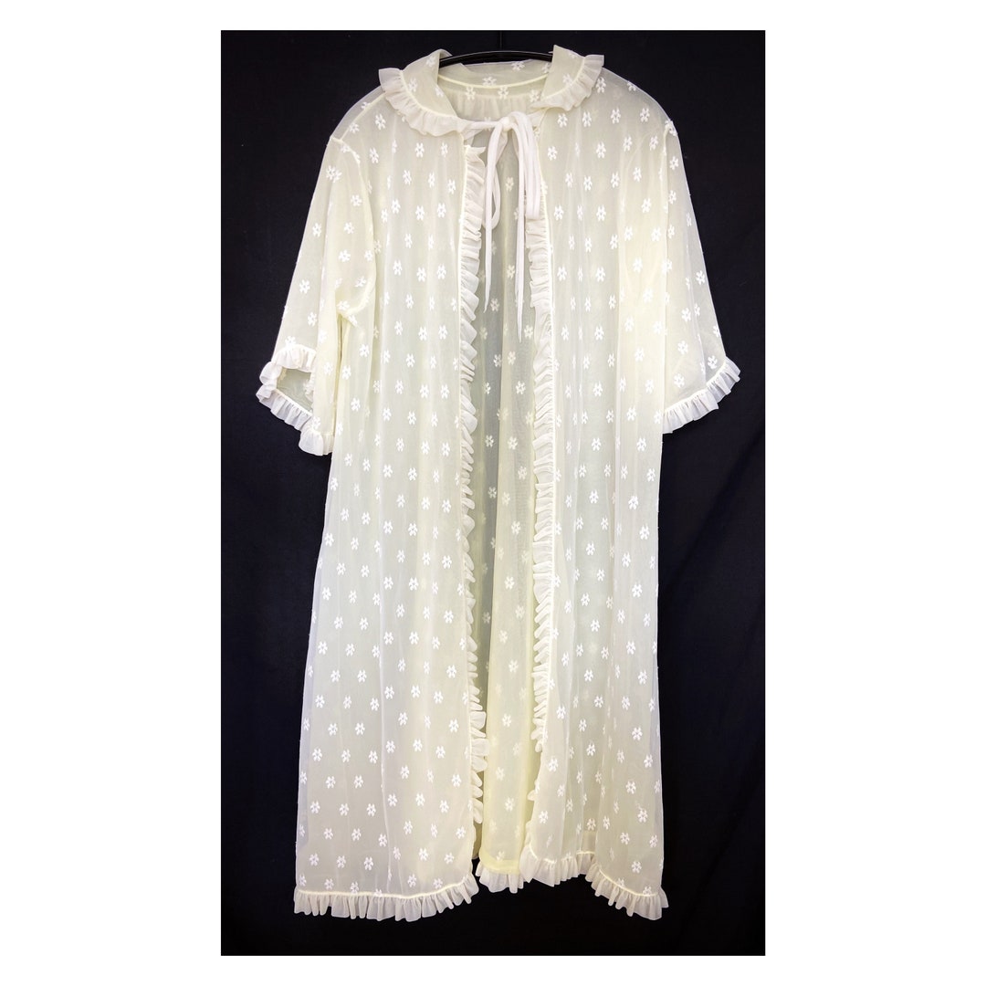 50s Vintage Ivory Peignoir.sheer Floral Night Gown. Sassy Retro ...