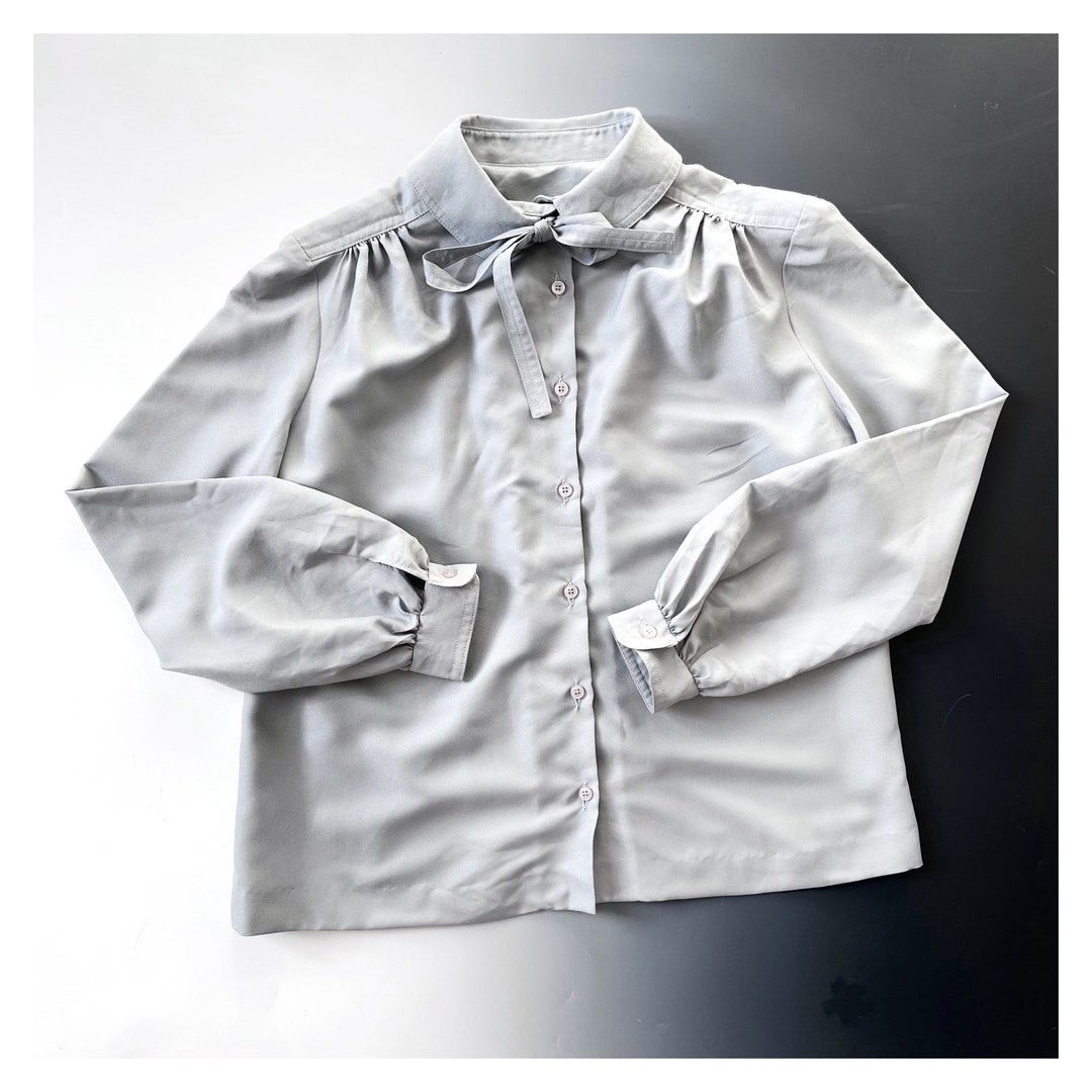 60s Vintage Ribbon Tie Blouse by Alex & Barry by Devonmade. Light Grey ...
