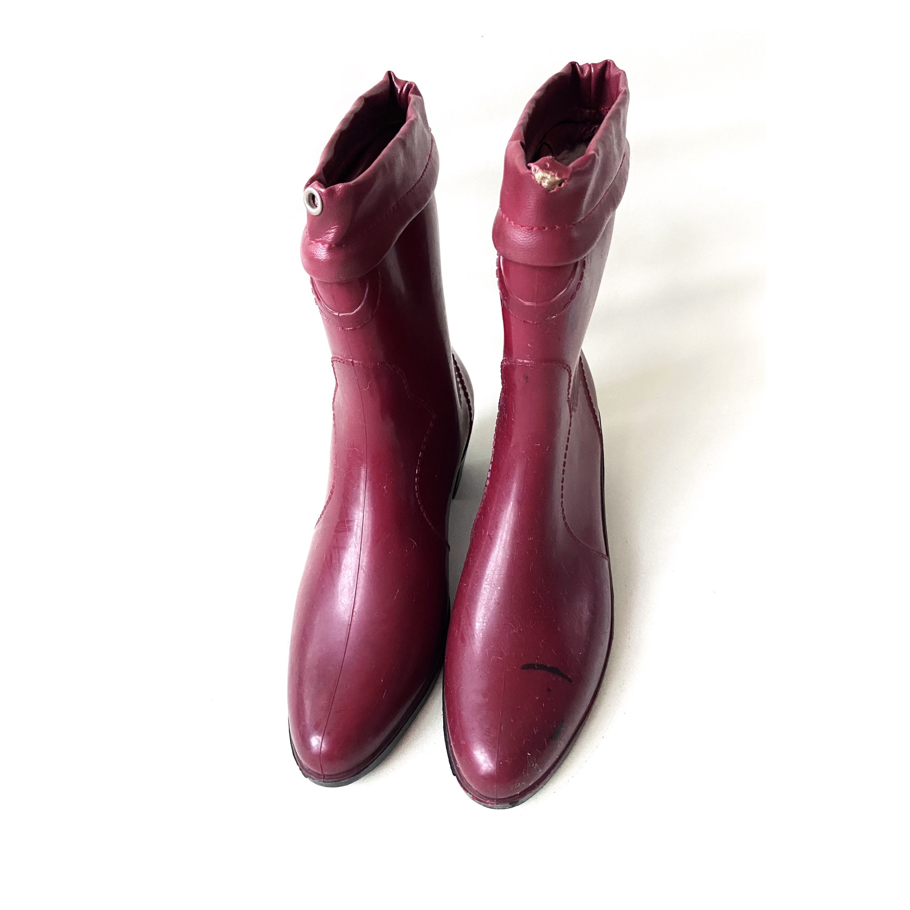 60s/70s Vintage Burgundy Red Wellies With Faux Shearling Lining. Retro ...