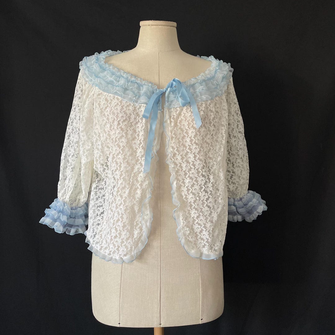 60s Vintage White and Blue Lace Bed Coat by Dorothy Perkins. M - Etsy