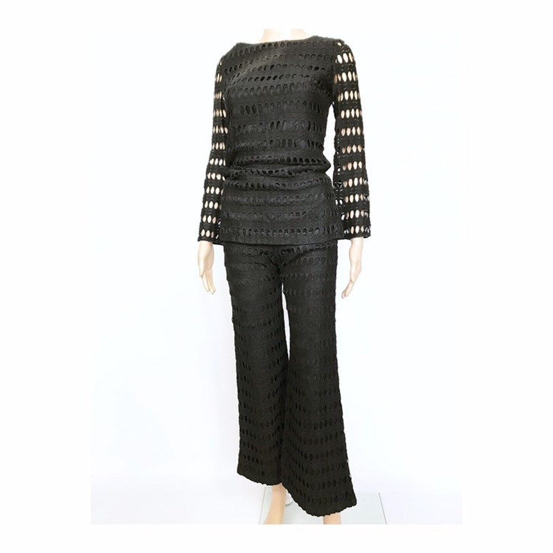 60s/70s Vintage Black Pants Suit by Simon Ellis. Lace Long - Etsy