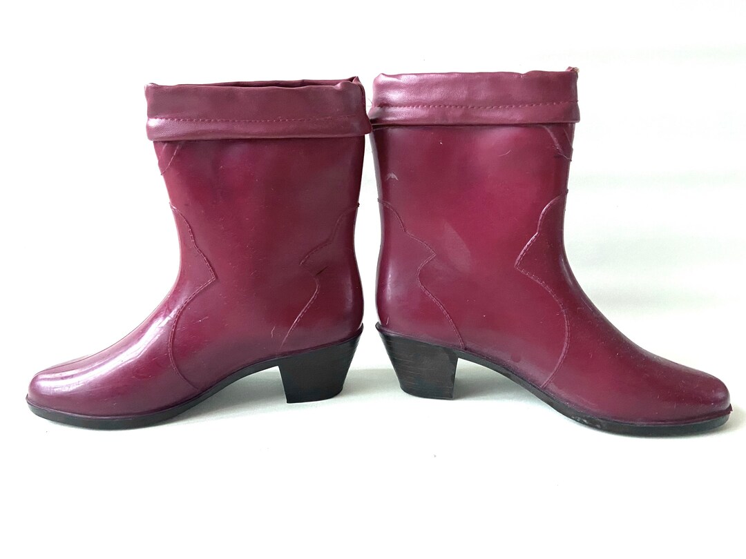 60s/70s Vintage Burgundy Red Wellies With Faux Shearling Lining. Retro ...