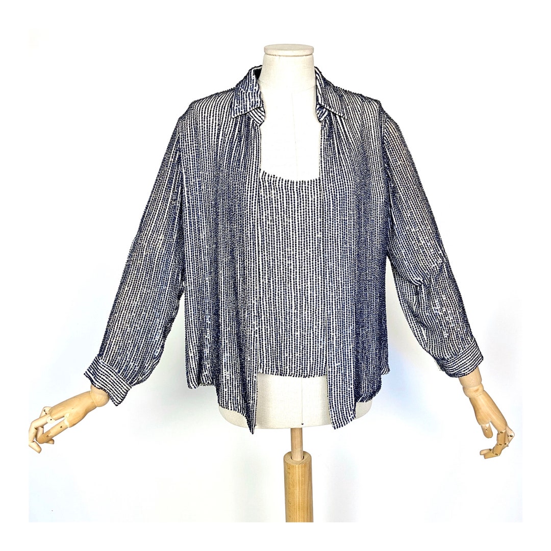 90s Vintage Embellished Open Front Shirt and Cami Top. Y2K Sparkly ...