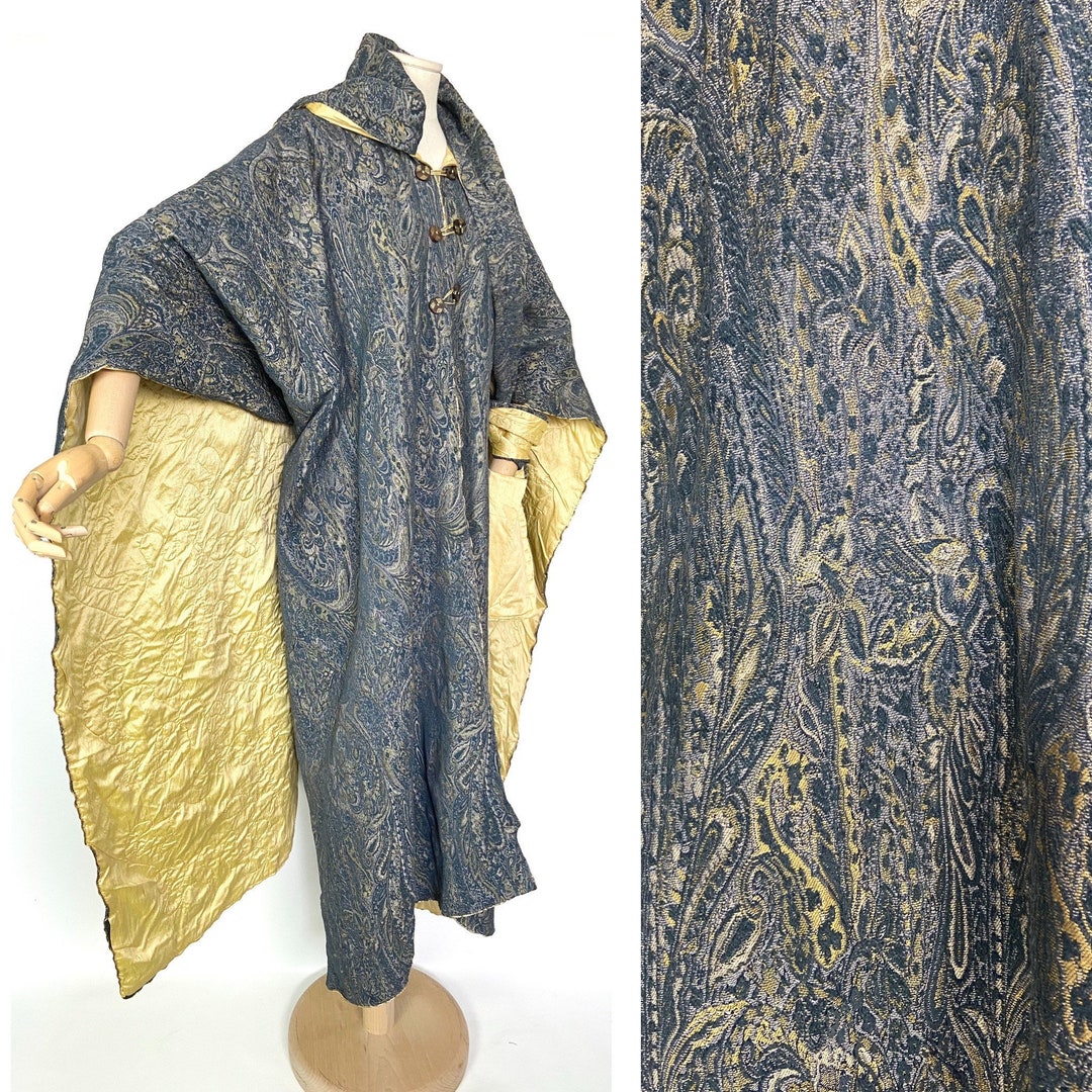 Bespoke Blue and Gold Damask Theatre Cloak With Self Tie Shawl ...