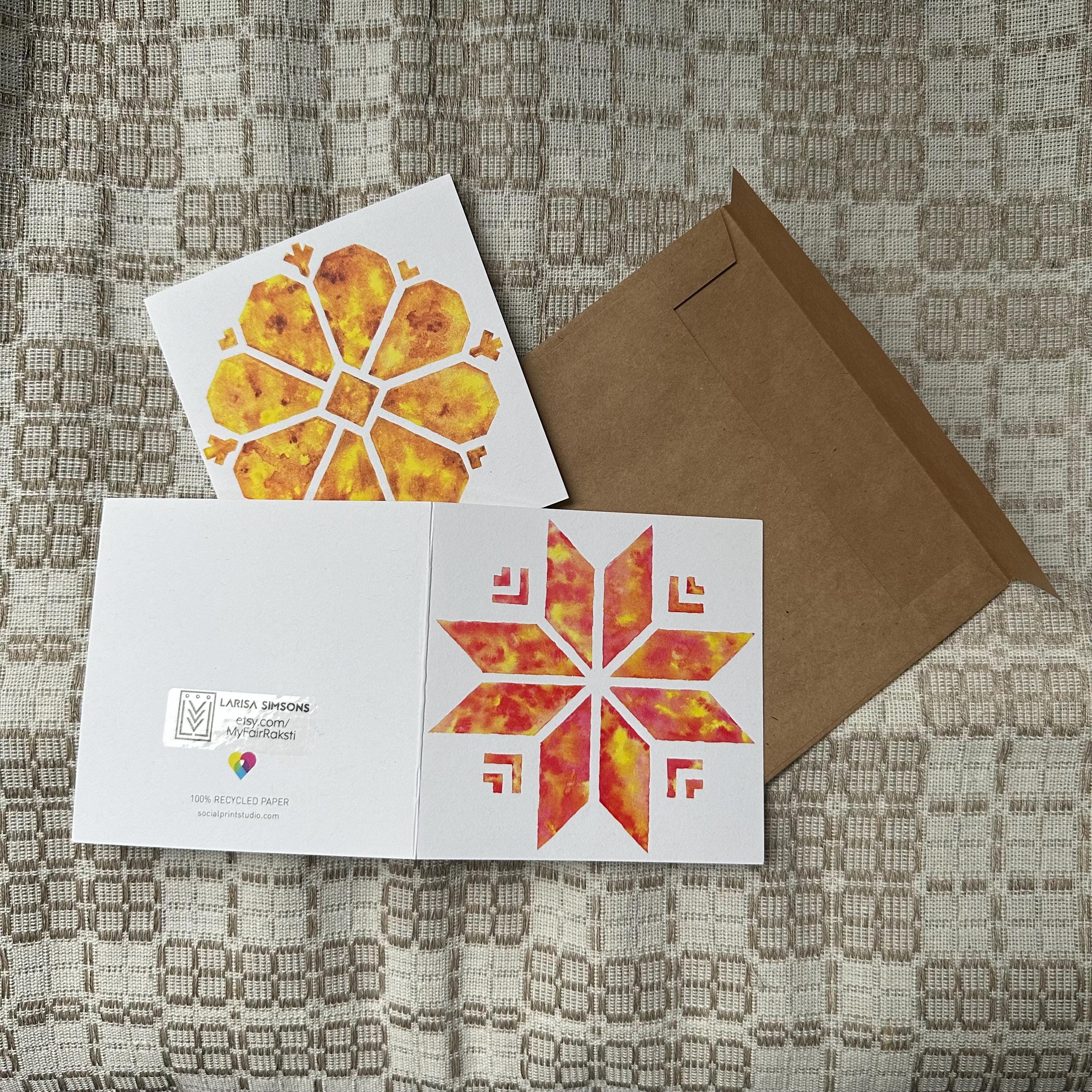 Latvian Symbol - Auseklis (elaborate) - Watercolor Square Card - 4"x4 ...