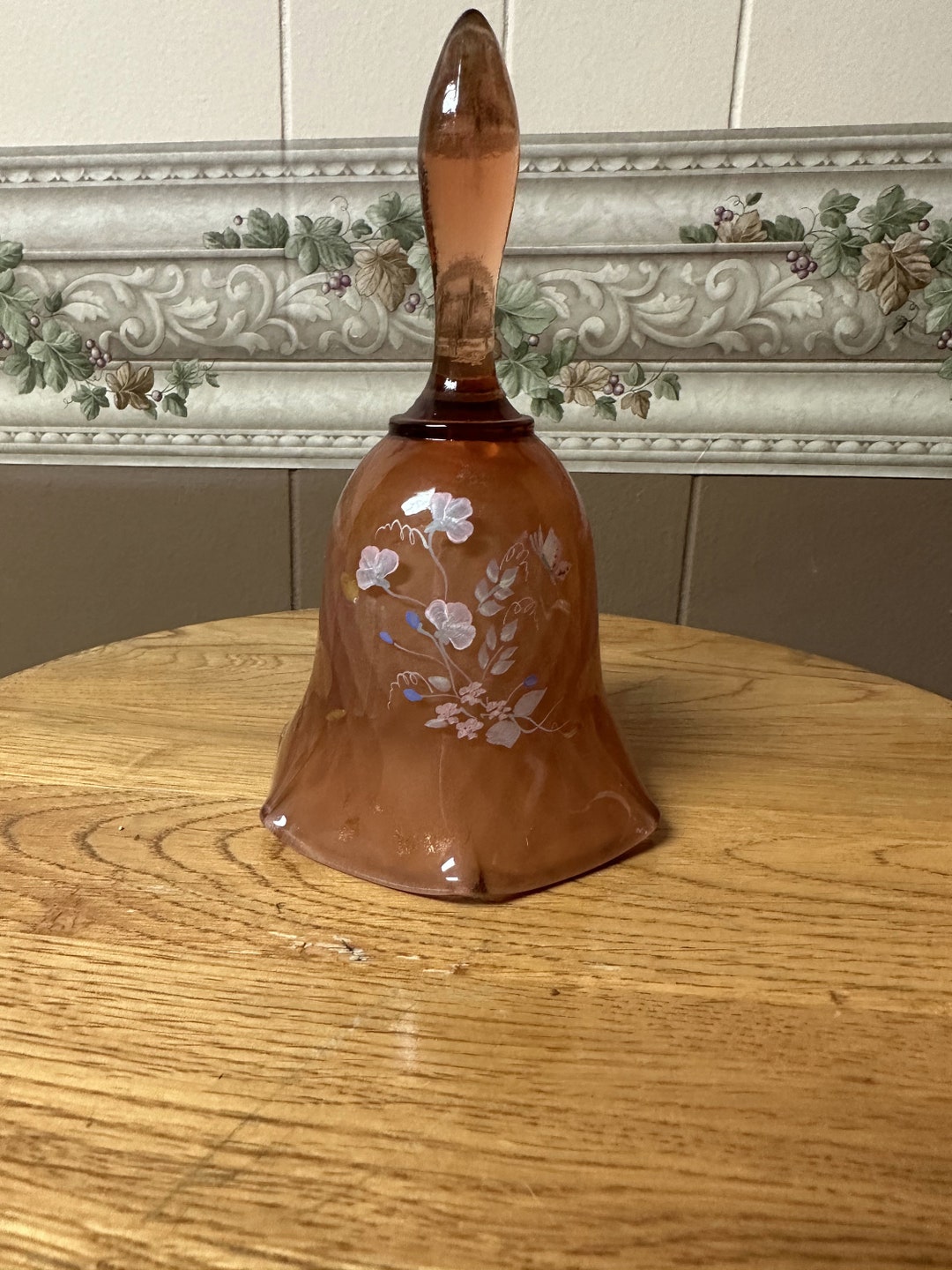 Fenton Pink Cased Glass Bell W/ Hand Painted Flowers, Signed - Etsy