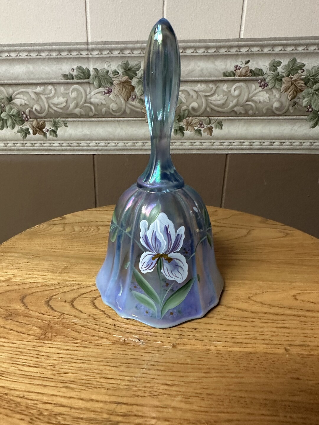 Fenton Blue Opalescent/iridized Iris Bell Hand Painted and Signed - Etsy