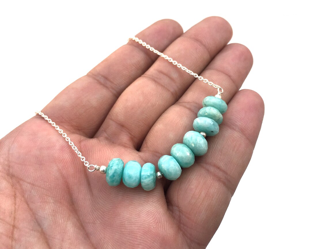 Gemstone Bar Necklace,92.5 Sterling Silver 14long Beaded Necklace ...