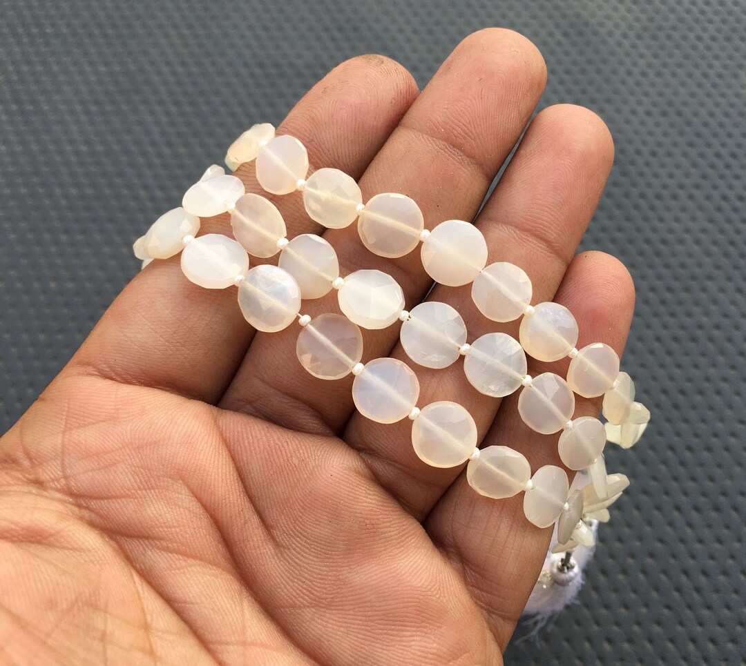 Good Quality 17 Pieces Natural White Moonstone 1 Strand Faceted Coin ...