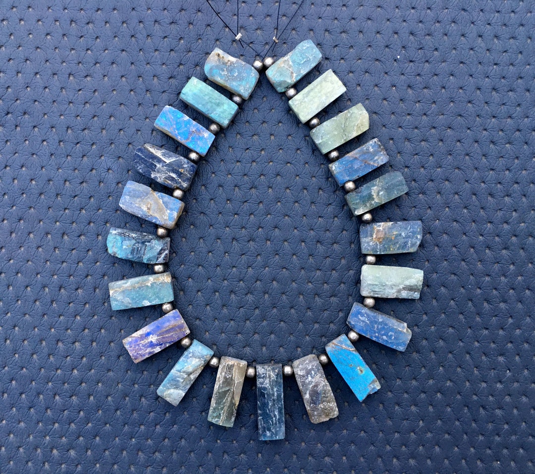 21 Pieces Natural Labradorite Gemstone, Blue Flashy Rectangle Rough ...