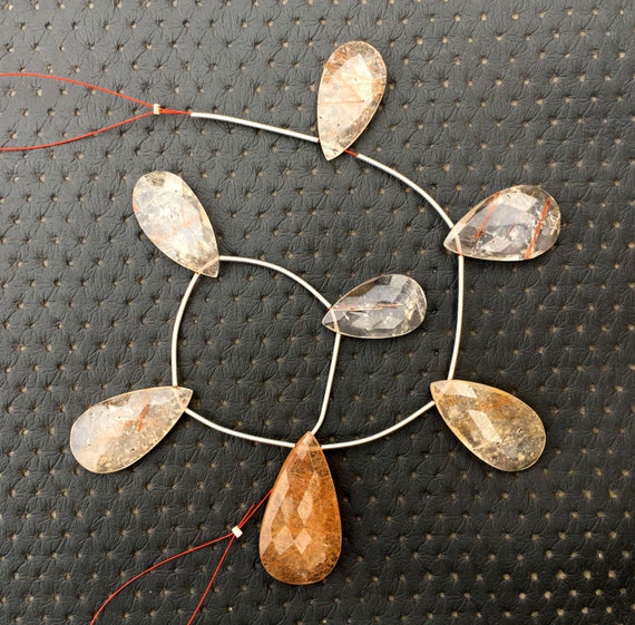 Natural Copper Rutile Gemstone 7 Pieces Faceted Pear Shape Beads unique Gems Size 14x24 18x35 MM Briolette Beads Making Jewelry Wholesale Etsy