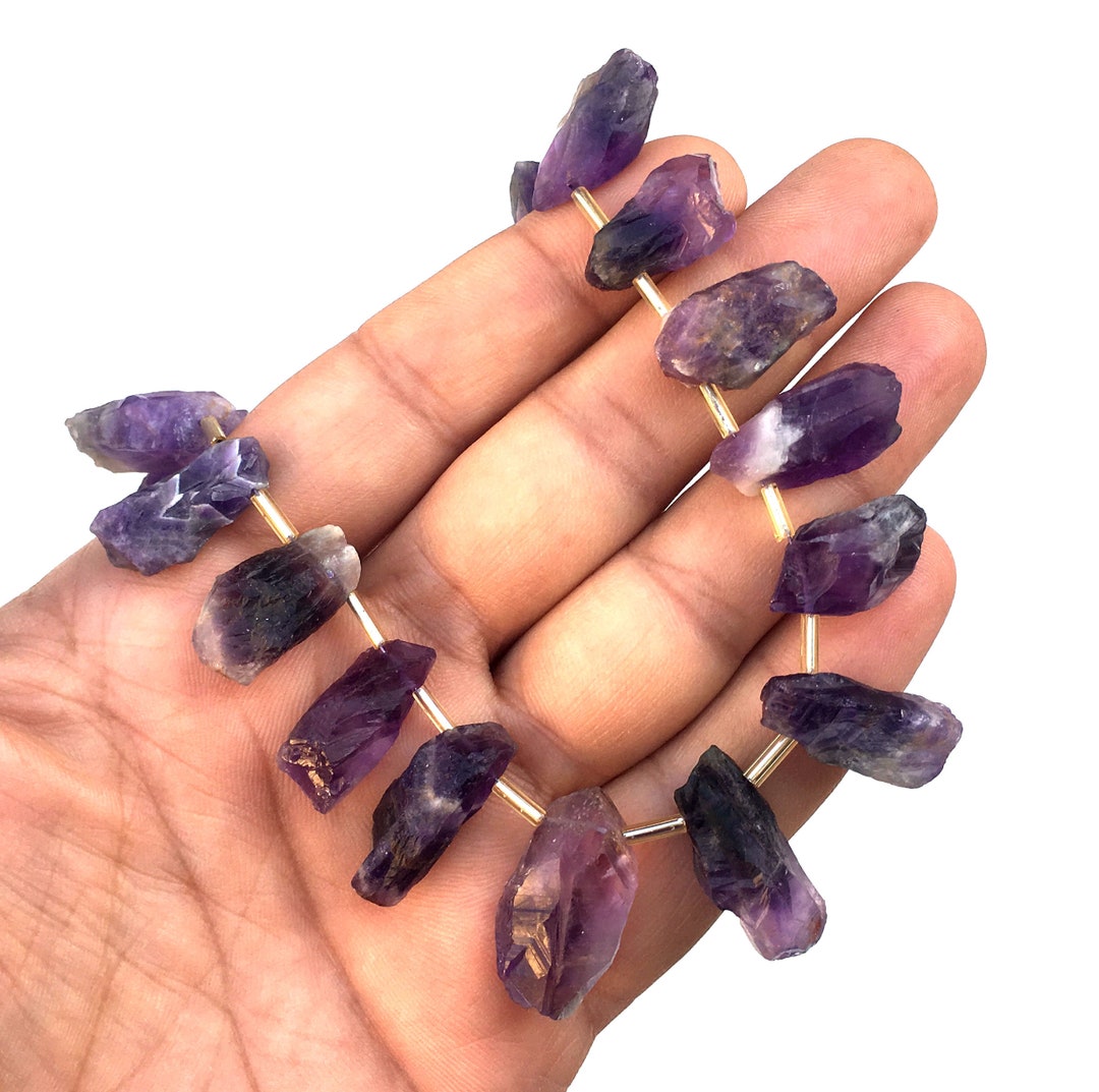 Raw Amethyst Gemstone Strand: 21 Unpolished Bio Rough Pieces - Etsy