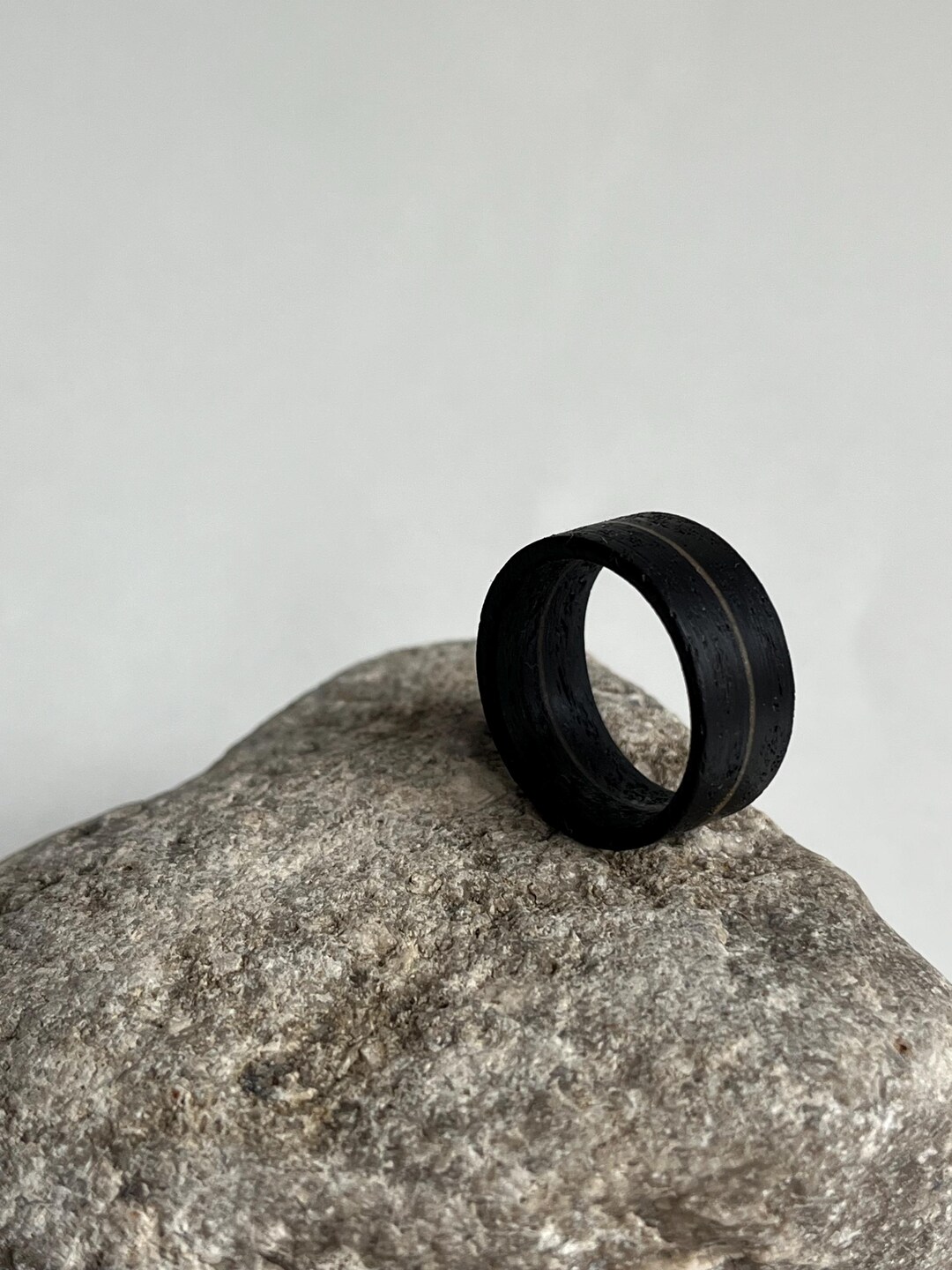 Handcrafted Bog Oak Wood Ring: Minimalist Steel Accent - Etsy