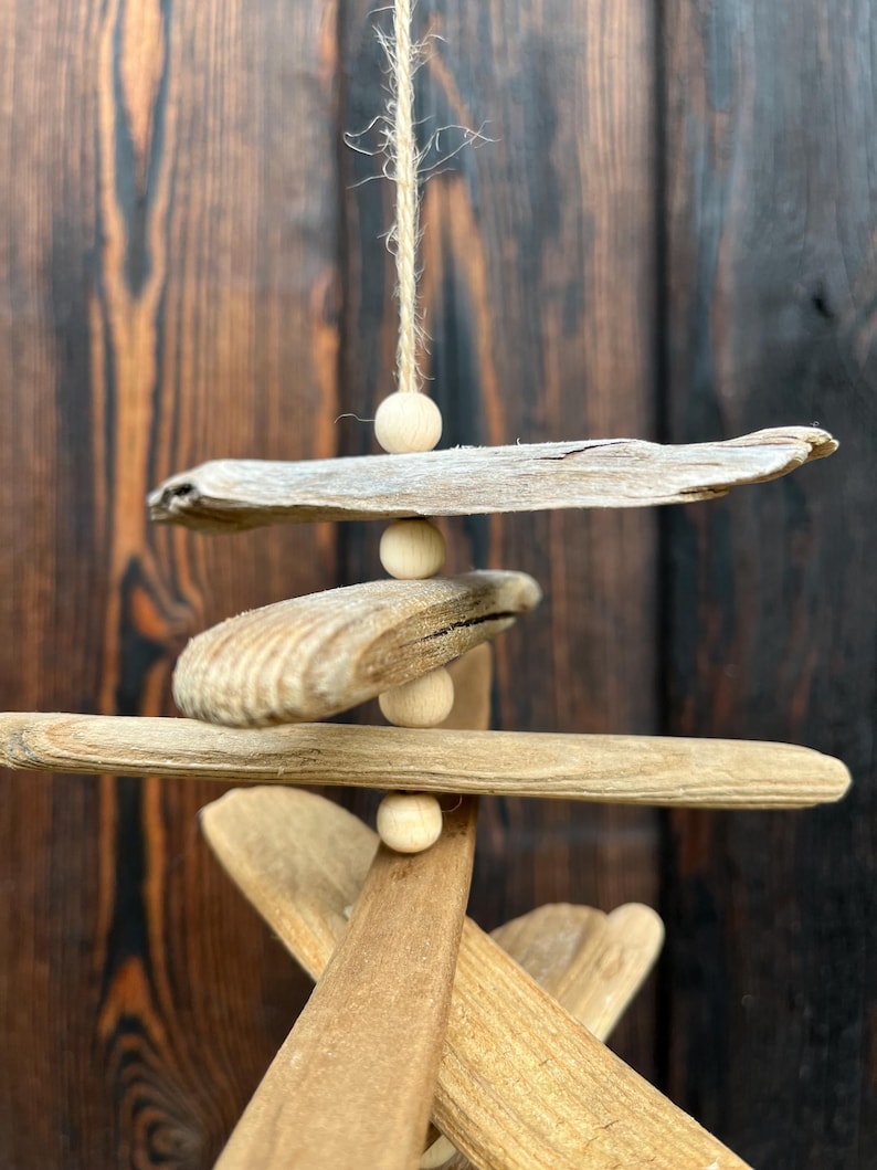 Driftwood Wall Art Hanging Mobile Coastal Wind Spinner Handmade Home ...
