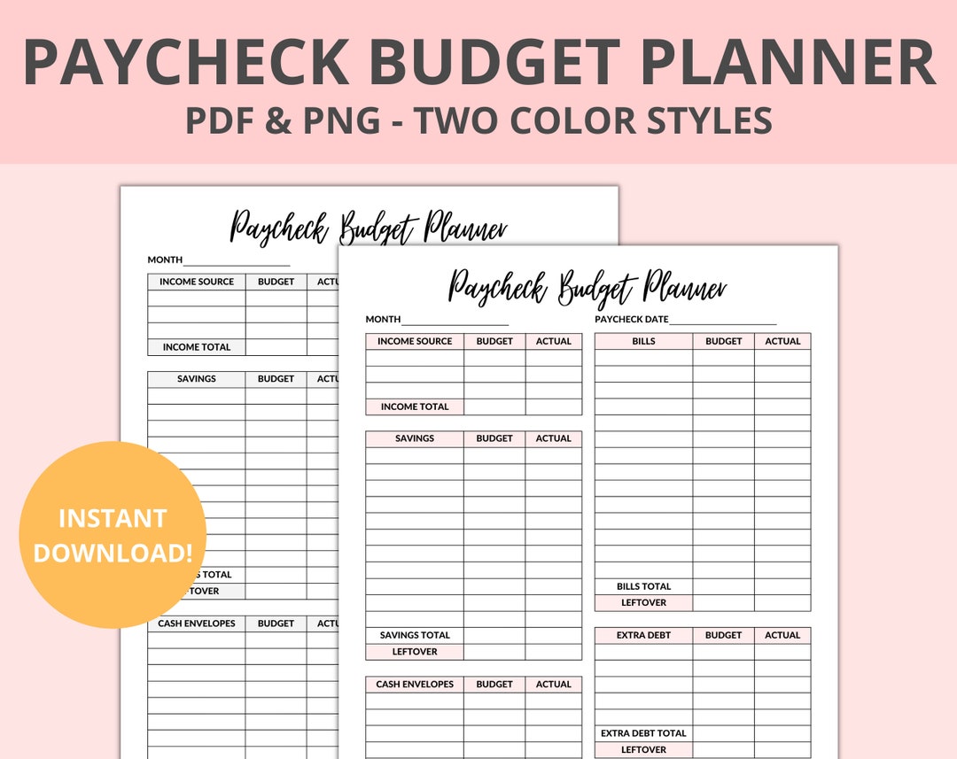 Paycheck Budget, Paycheck Planner, Paycheck Template, Paycheck ...