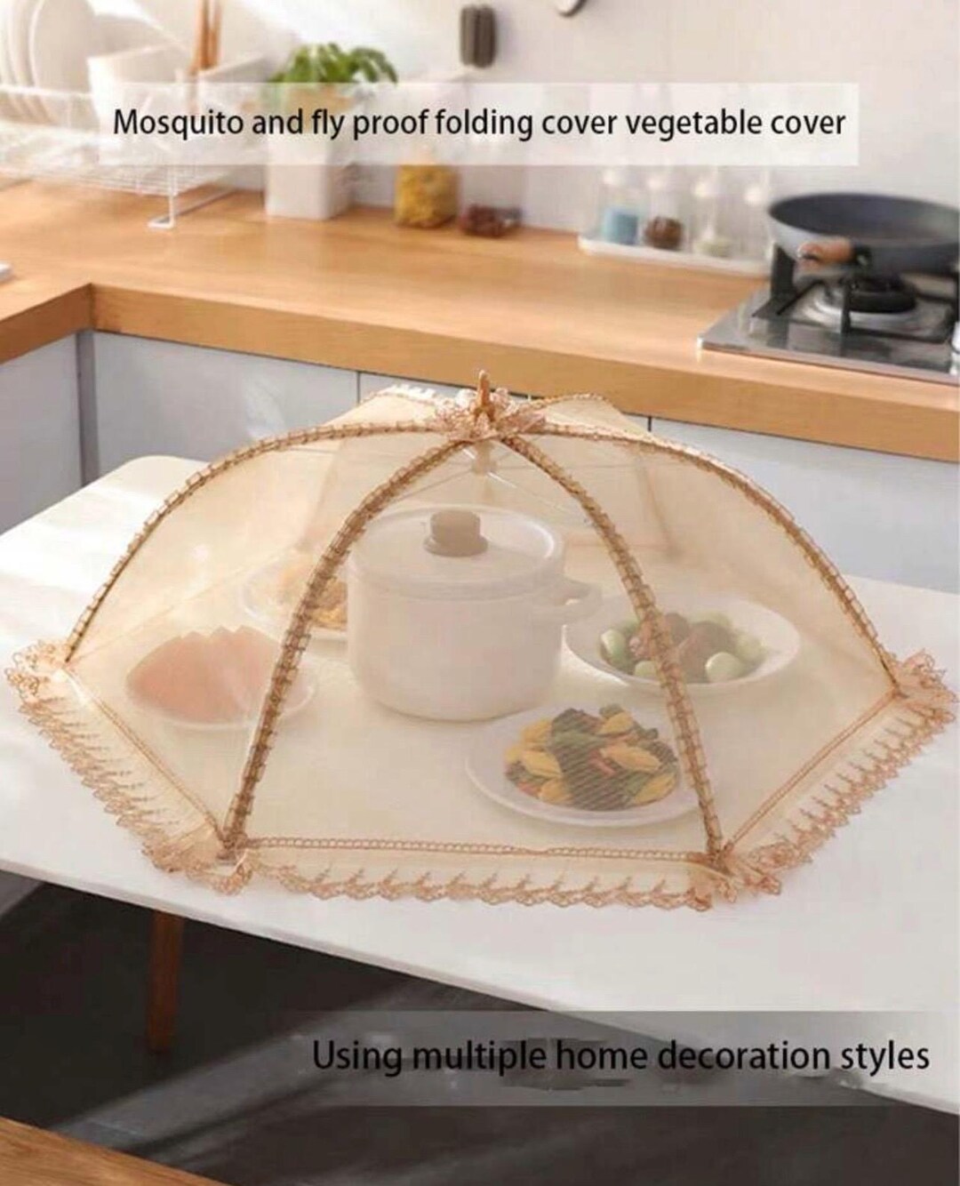 Foldable Food Cover – Lace Mesh Dining Table Food Protector – Fly and ...