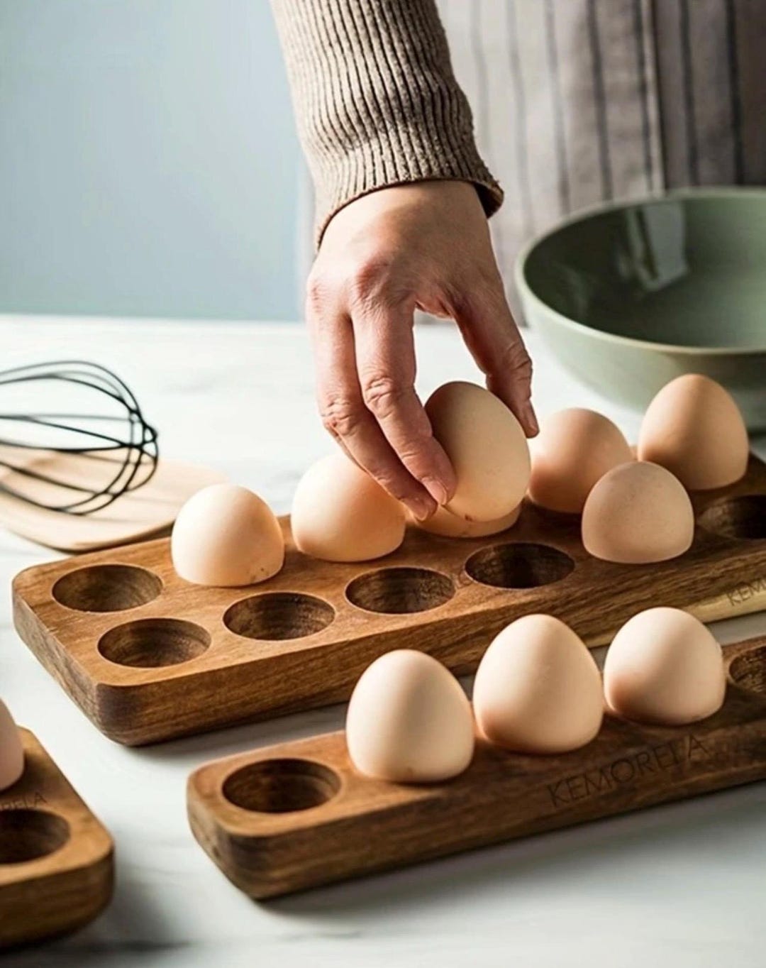 6 Hole Wooden Egg Tray Holder – Rustic Farmhouse Egg Storage – Solid ...