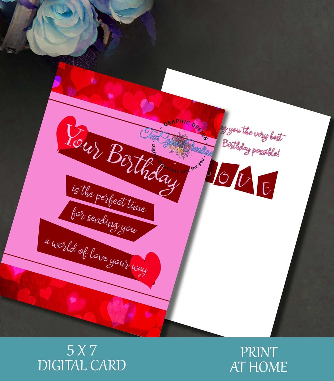 Printable Birthday Card: Heart Design, 5x7 (JPG Digital File) - Etsy