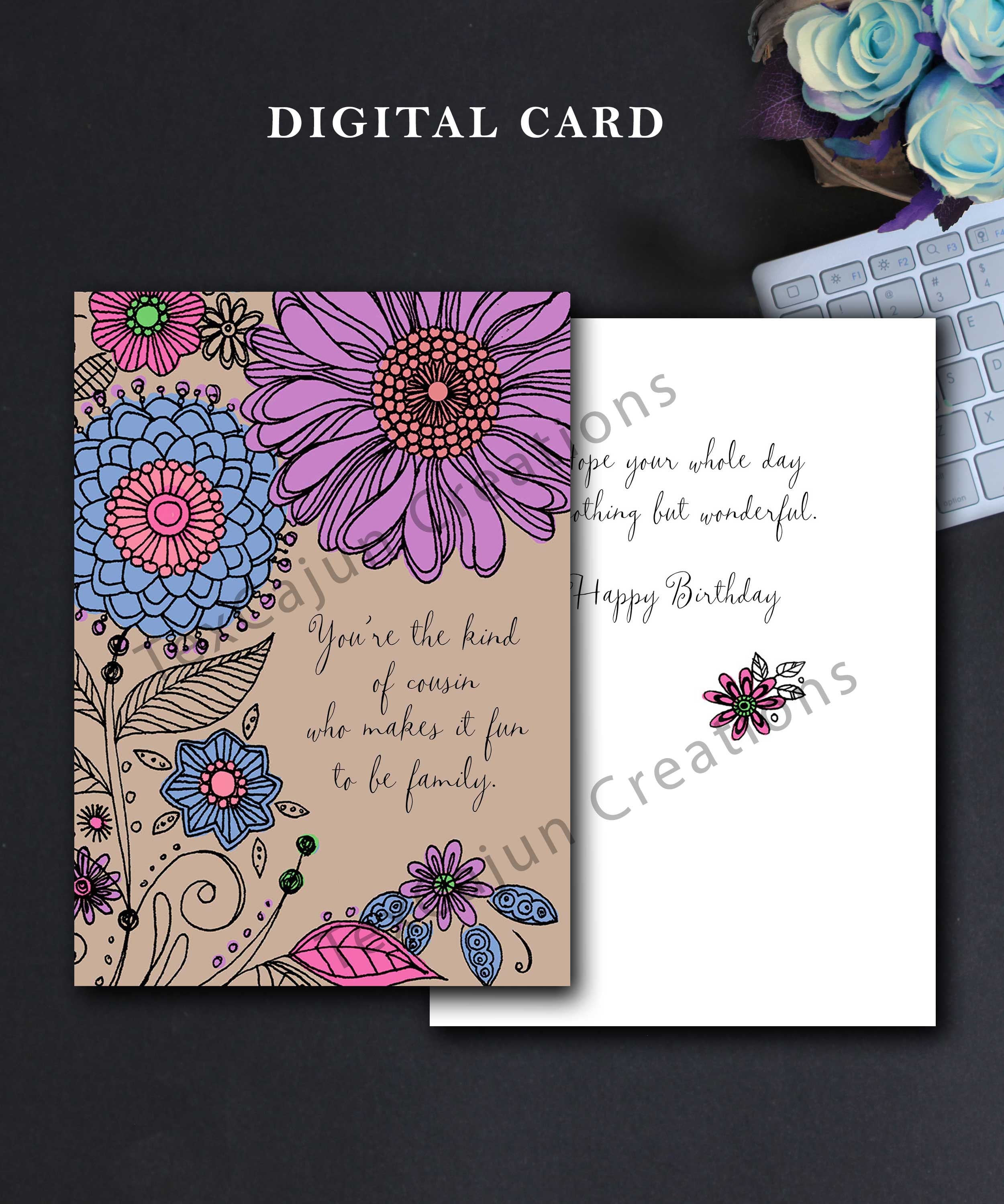 Floral Cousin Birthday Card: Printable Digital File (5x7) - Etsy