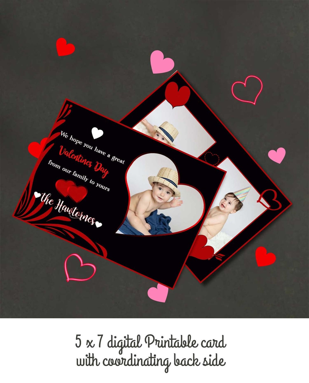 Black and Red Valentines Card, Photo Cards, Digital Card, Happy ...