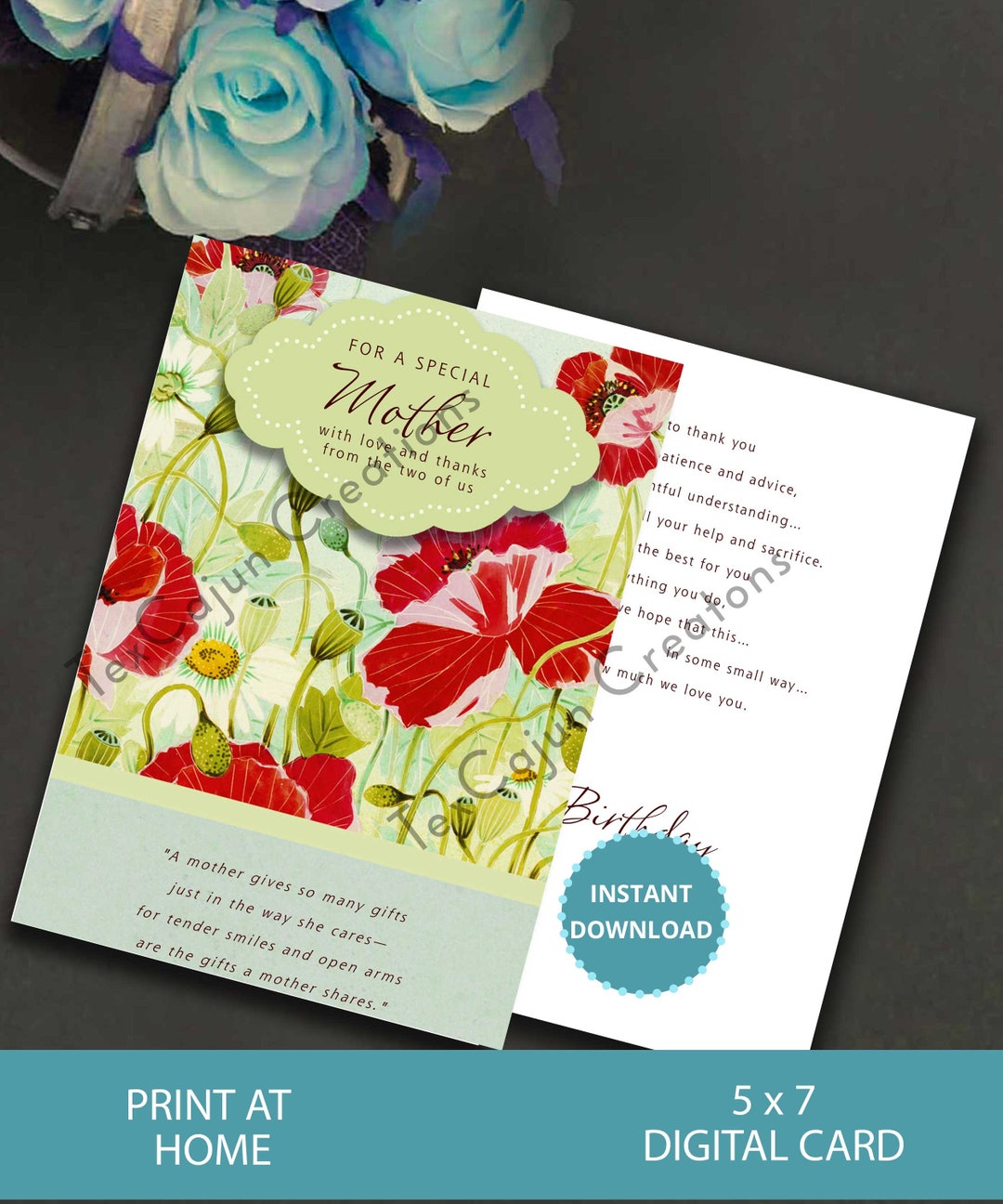 Floral Mother Birthday Card: Printable 5x7 (digital Download) - Etsy
