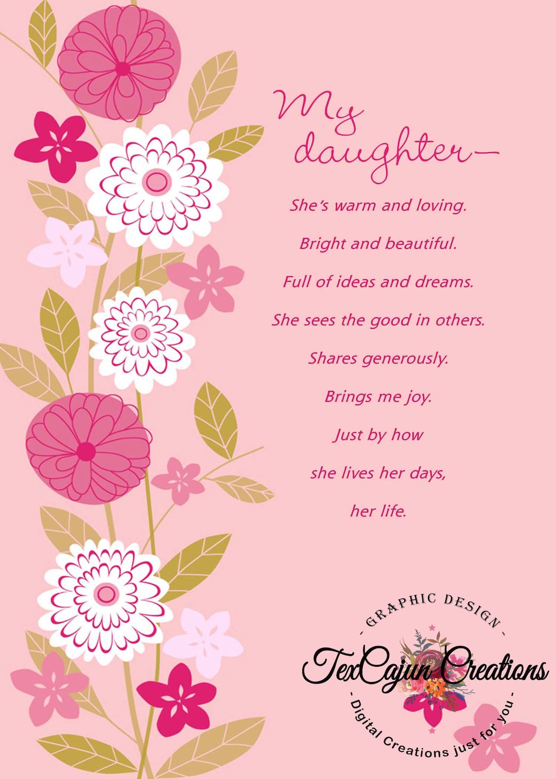 Daughter's Card, Daughters Birthday Card, Card for Daughter, Card for ...